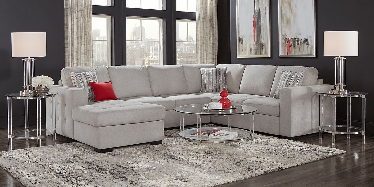 Angelino Heights Gray Polyester Fabric 3 Pc Left Arm Chaise Sleeper ...