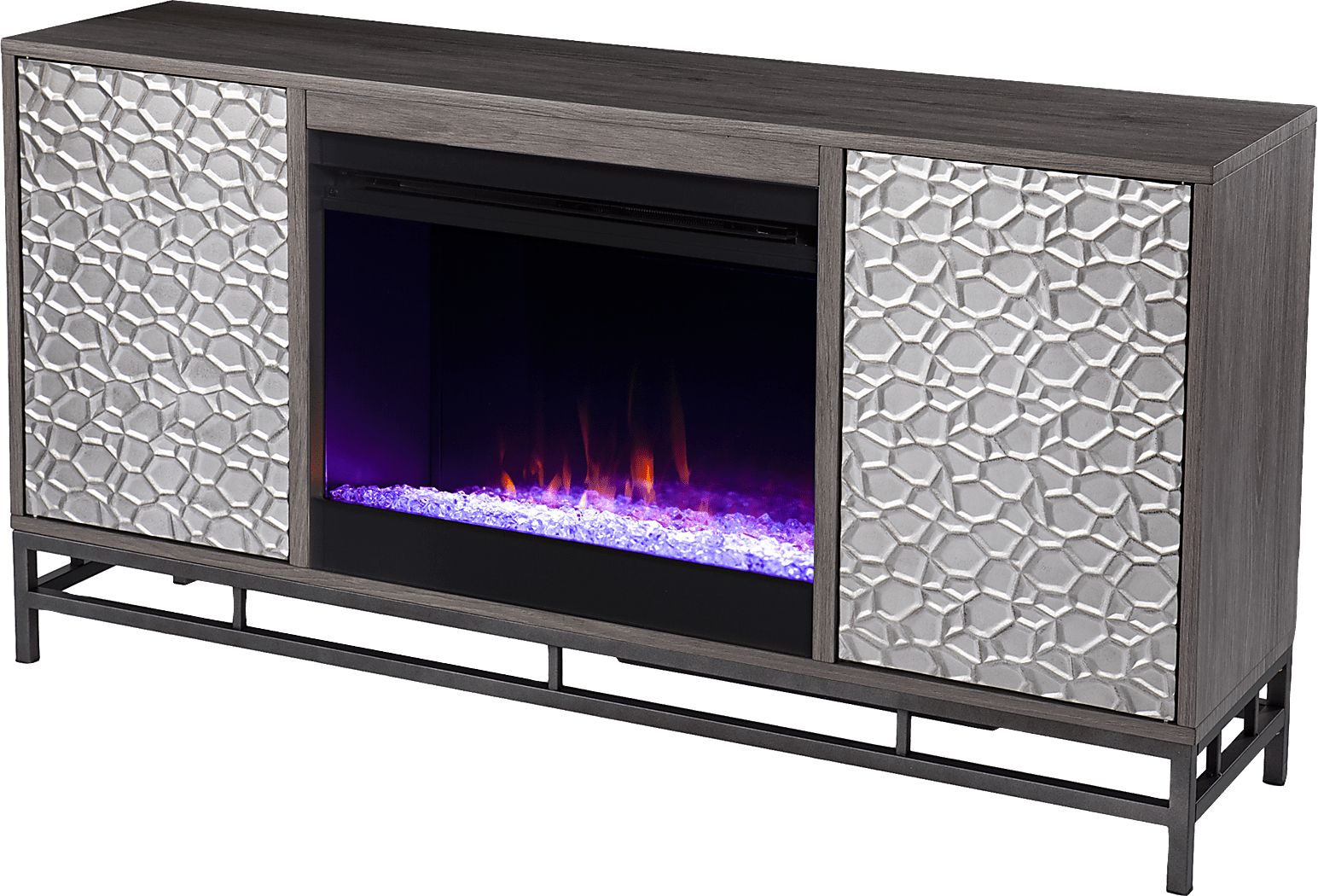 Angevine I Gray 54 in. Console, With Color Changing Electric Fireplace ...