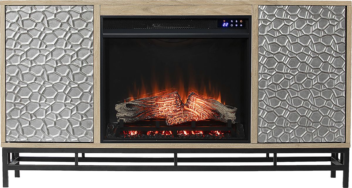 Angevine IV Natural Light Wood 54" Console, With Electric Fireplace ...