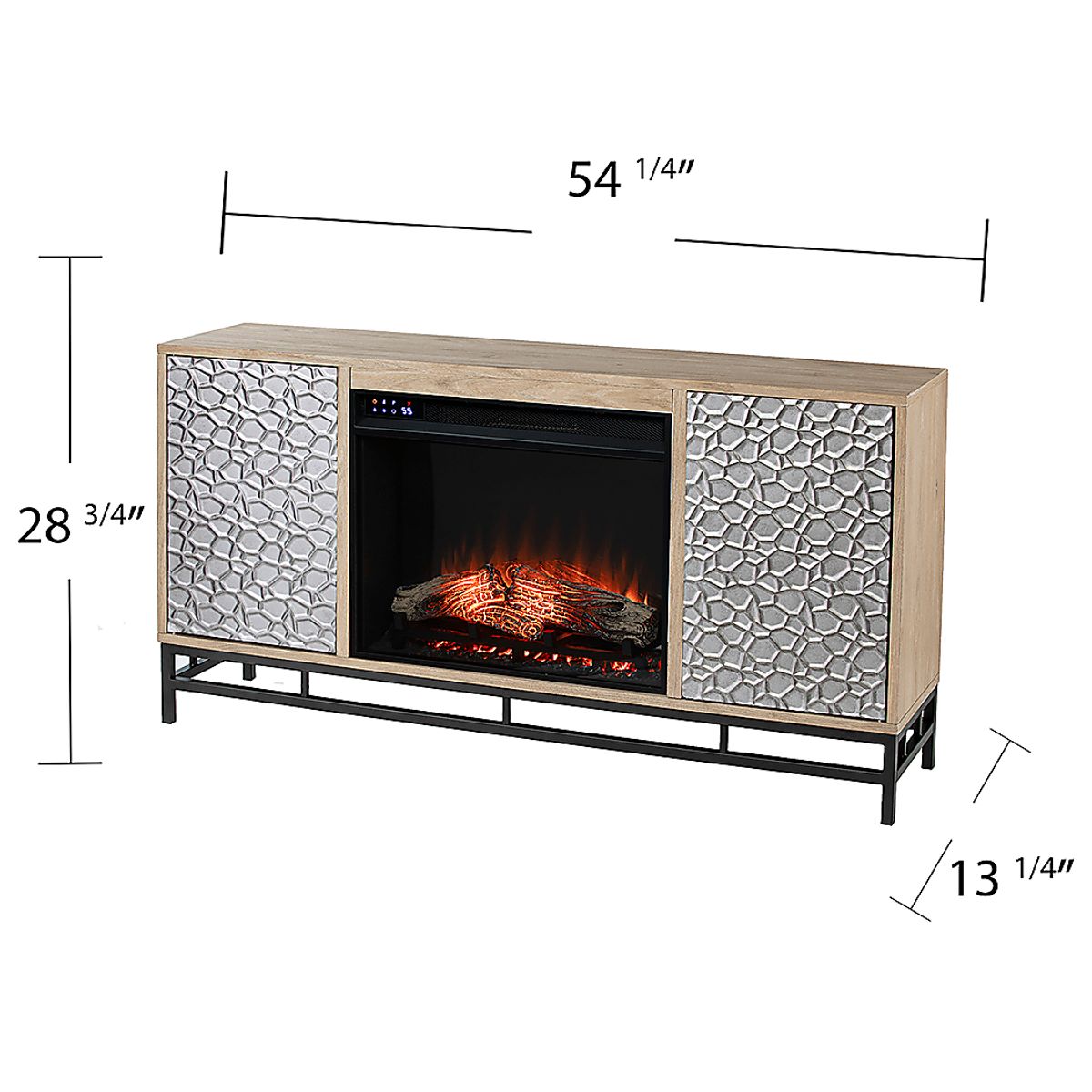 Angevine IV Natural Light Wood 54" Console, With Electric Fireplace ...