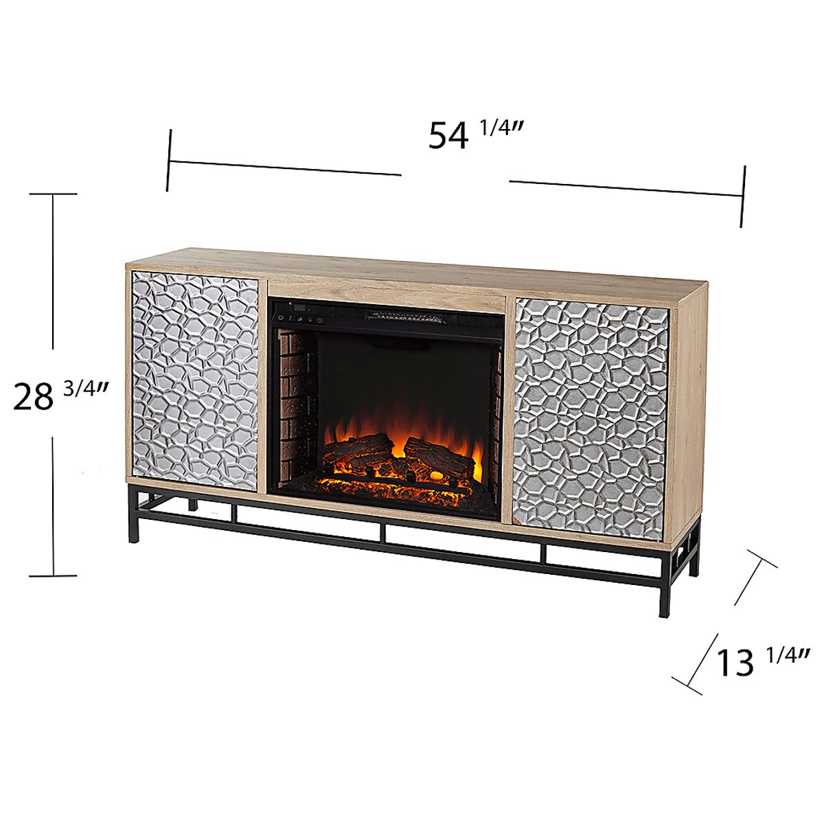 Angevine II Natural Light Wood 54" Console, With Electric Fireplace ...
