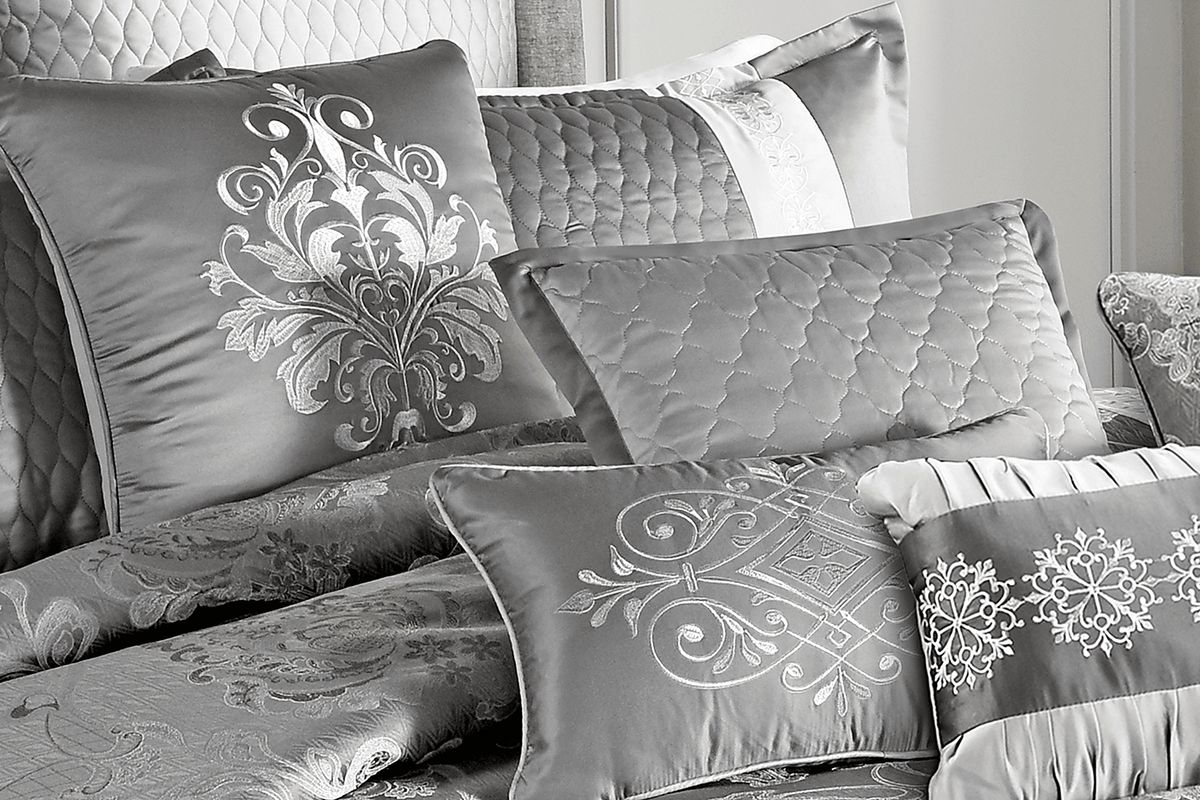 Anseor Gray Polyester Fabric 12 Pc King Comforter Set | Rooms to Go