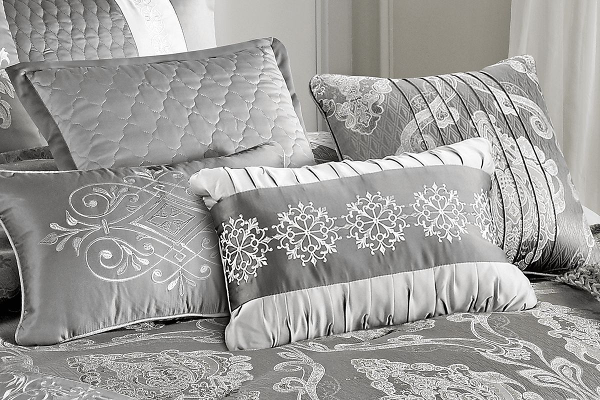 Anseor Gray Polyester Fabric 12 Pc King Comforter Set | Rooms to Go