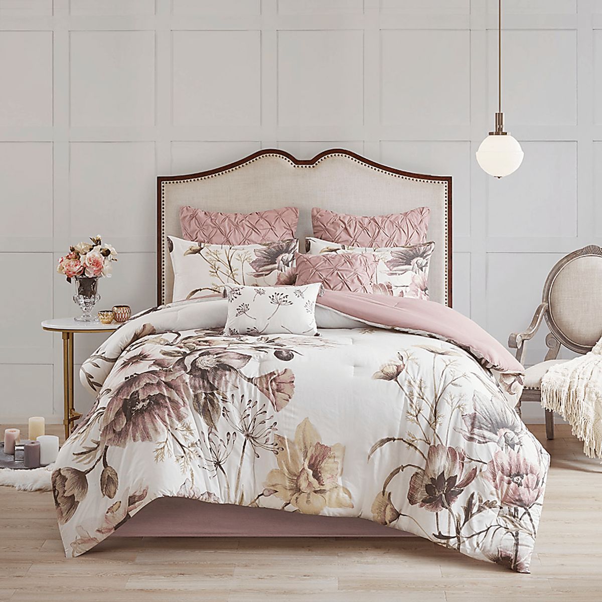 Anserman Blush Beige Cotton,Polyester Fabric 8 Pc Queen Comforter Set ...