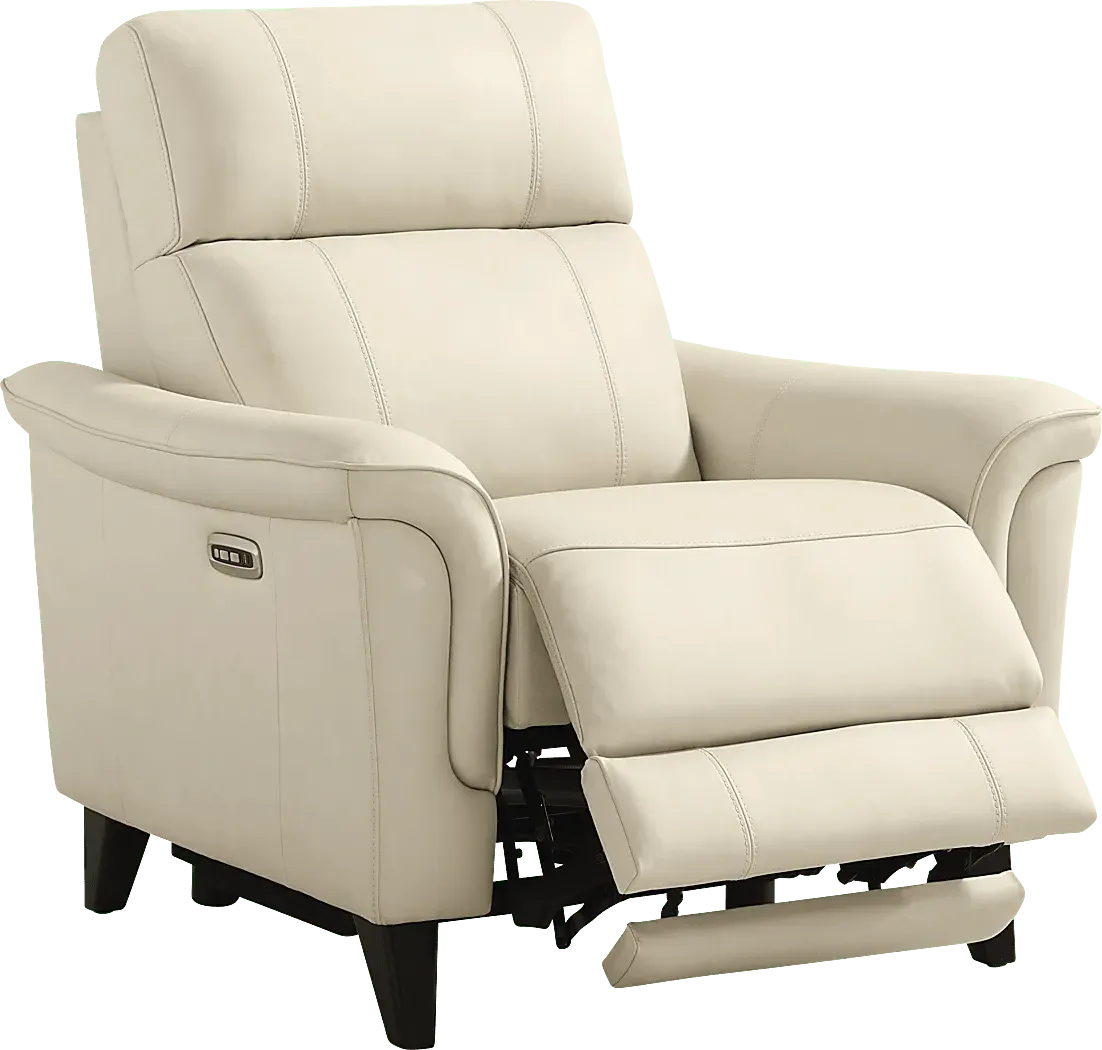 Cindy Crawford Antonella Beige Leather Dual Power Recliner | Rooms to Go