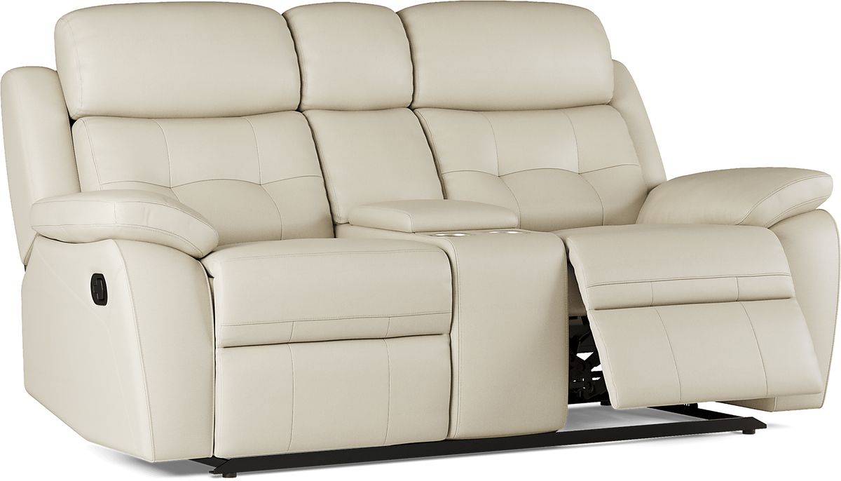 Antonin 3 Pc Beige Leather Non-Power Reclining Living Room Set With ...