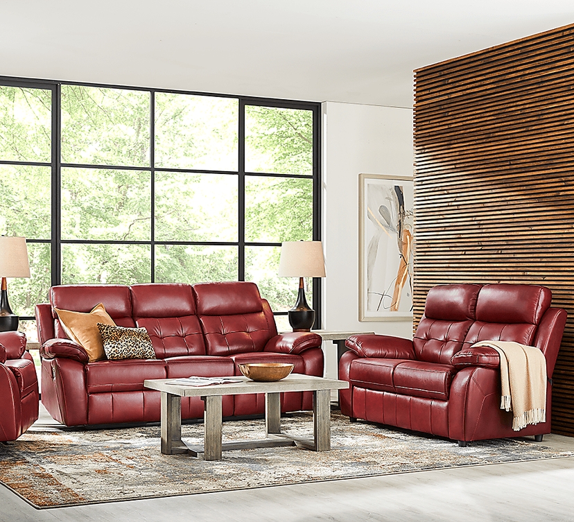 Antonin 2 Pc Red Leather Non-Power Reclining Living Room Set With ...