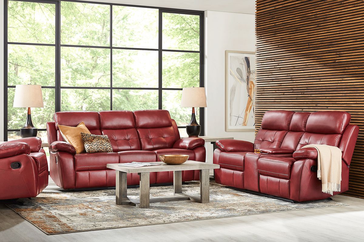 Antonin 7 Pc Red Leather Non-Power Reclining Living Room Set With ...