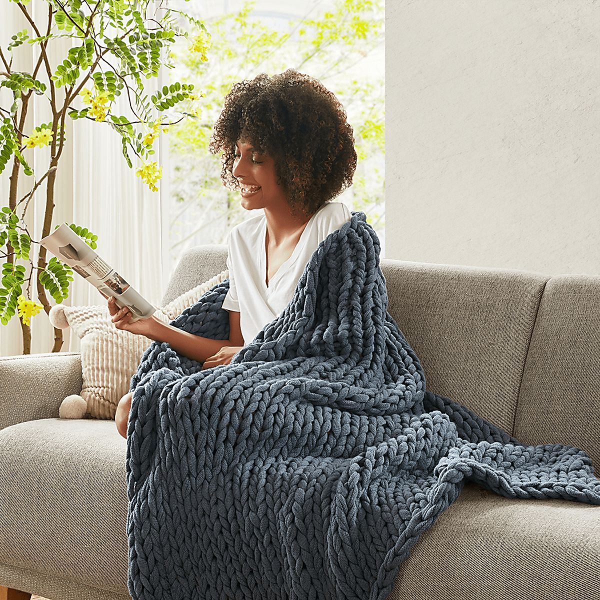 Apenzell Blue Acrylic Fabric Throw Blanket | Rooms to Go