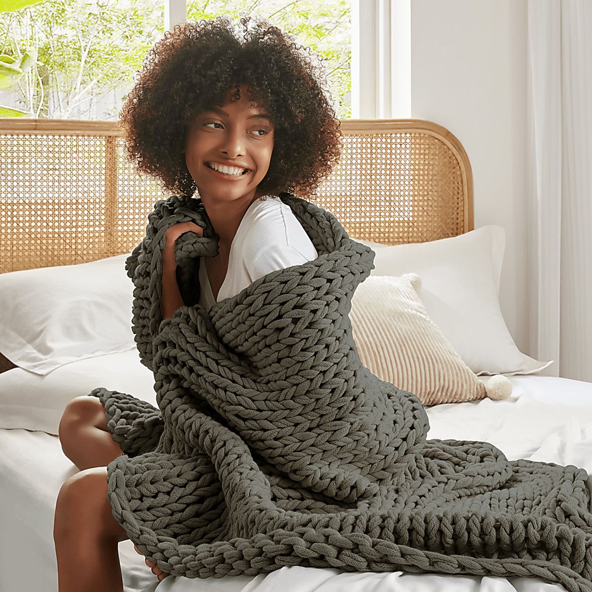 Apenzell Charcoal Black,Gray Acrylic Fabric Throw Blanket | Rooms to Go