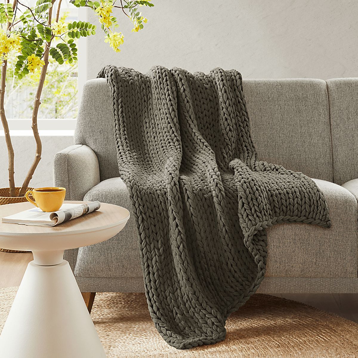 Apenzell Charcoal Black,Gray Acrylic Fabric Throw Blanket | Rooms to Go