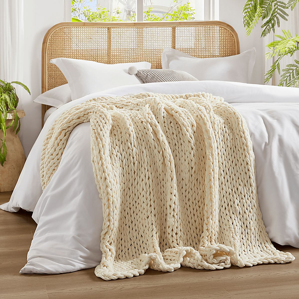 Apenzell Ivory Beige Acrylic Fabric Throw Blanket | Rooms to Go