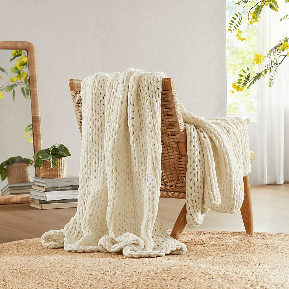 Apenzell Ivory Beige Acrylic Fabric Throw Blanket | Rooms to Go