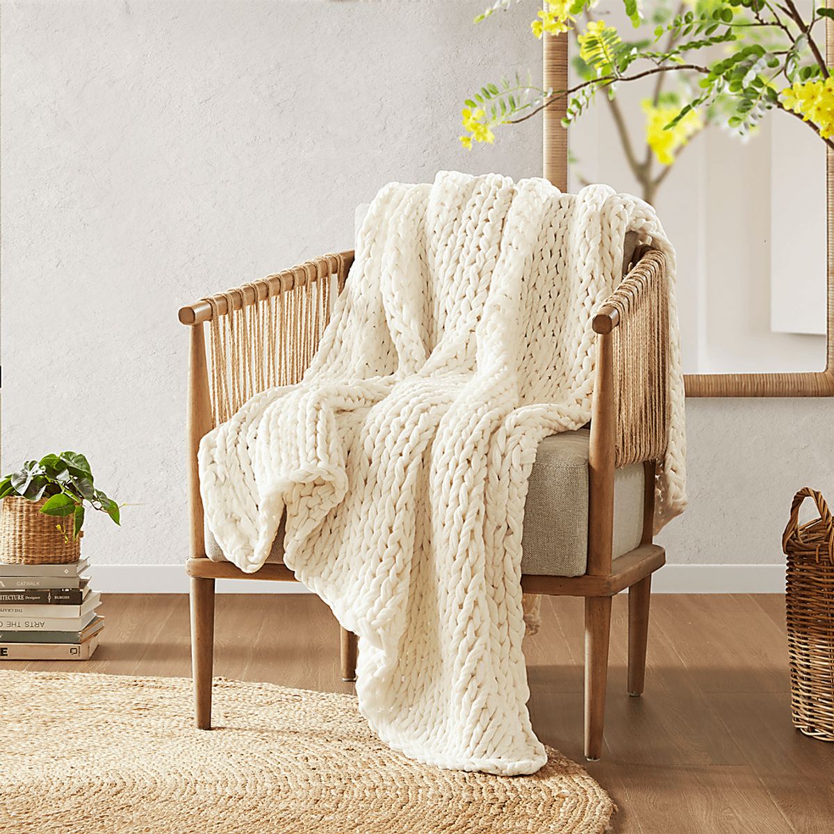 Apenzell Ivory Beige Acrylic Fabric Throw Blanket | Rooms to Go