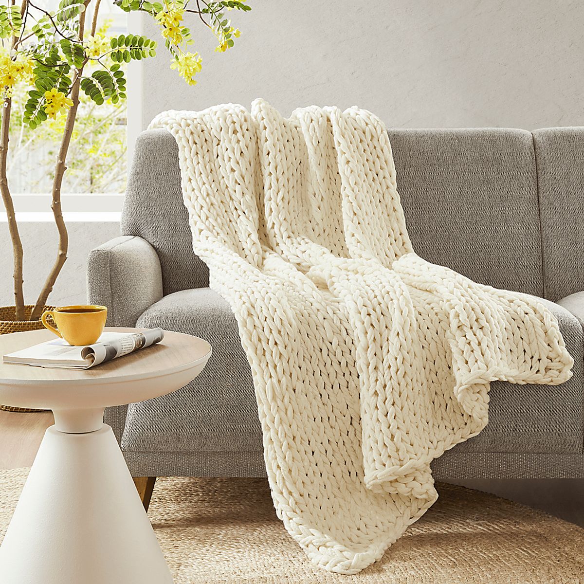 Apenzell Ivory Beige Acrylic Fabric Throw Blanket | Rooms to Go