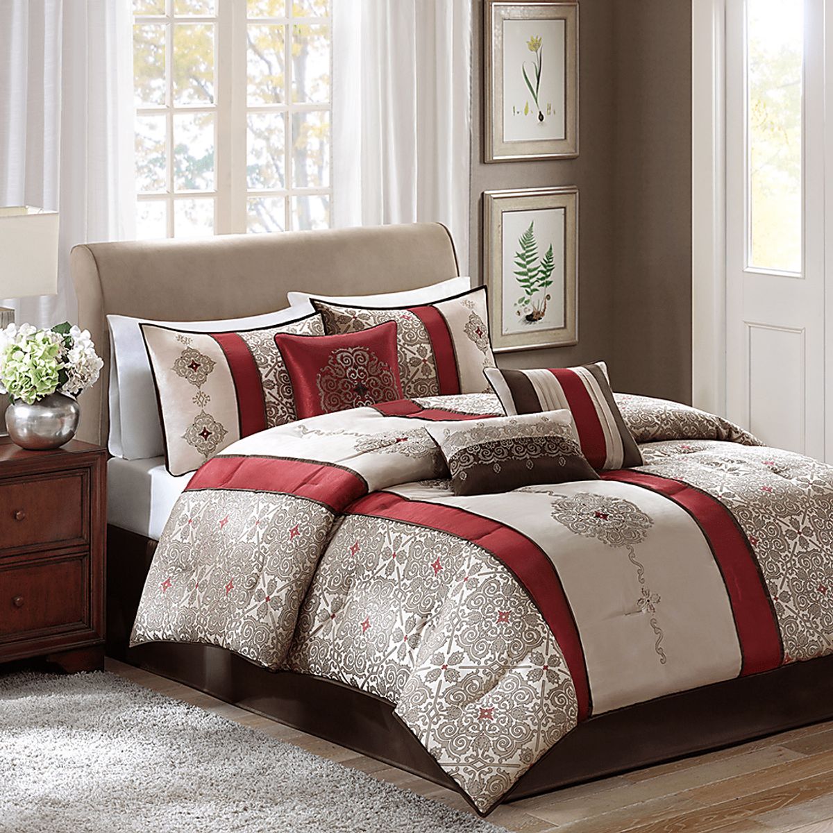 Aragonne Red Cotton,Polyester Fabric 7 Pc King Comforter Set | Rooms to Go