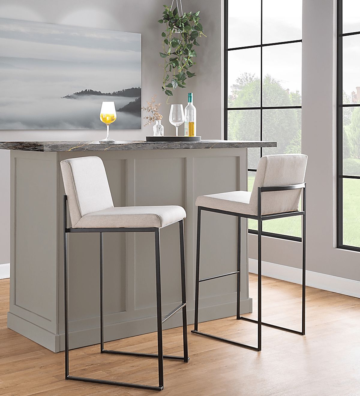 Arelane III Black Black,Colors Beige Polyester Fabric Barstool, Set Of ...