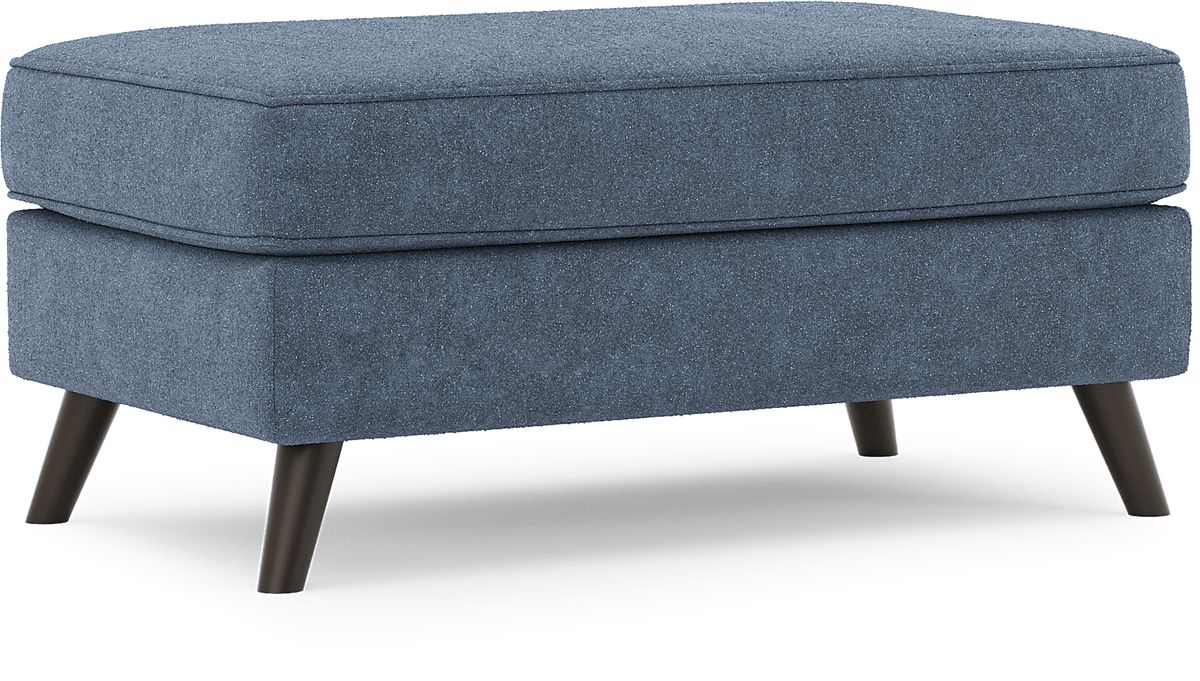 Drew & Jonathan Arlington Denim Blue Chenille Fabric Ottoman - Rooms To Go