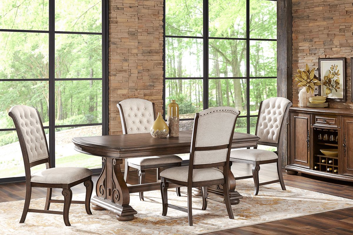 Armitage 5 Pc Brown Dark Wood Cream Beige Dining Room Set With Dining Table, Side Chair | Rooms ...