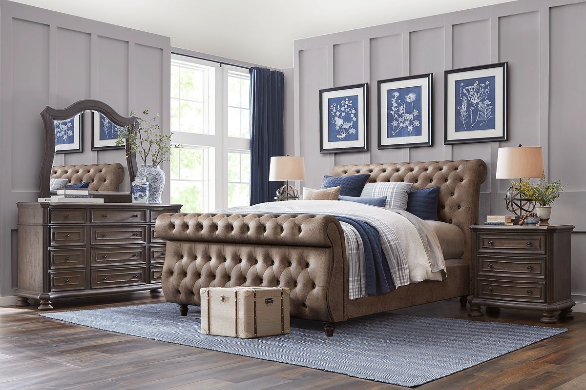 Armitage 7 Pc Dark Brown Wood King Bedroom Set With 3 Pc King ...