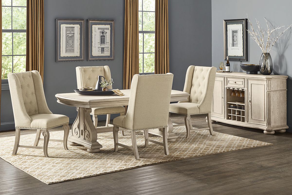 Armitage 5 Pc White Colors,White Cream Beige Dining Room Set With Dining Table, Arm Chair ...