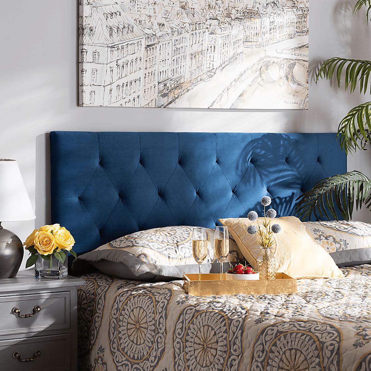 Arpino Navy Blue Full Upholstered Headboard - Rooms To Go