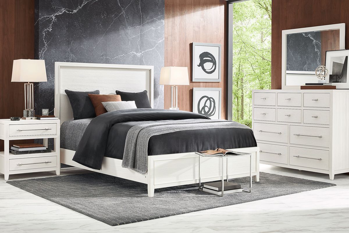 Aruba 7 Pc White Colors,White Queen Bedroom Set With Dresser, Mirror, 3 Pc Queen Panel Bed ...