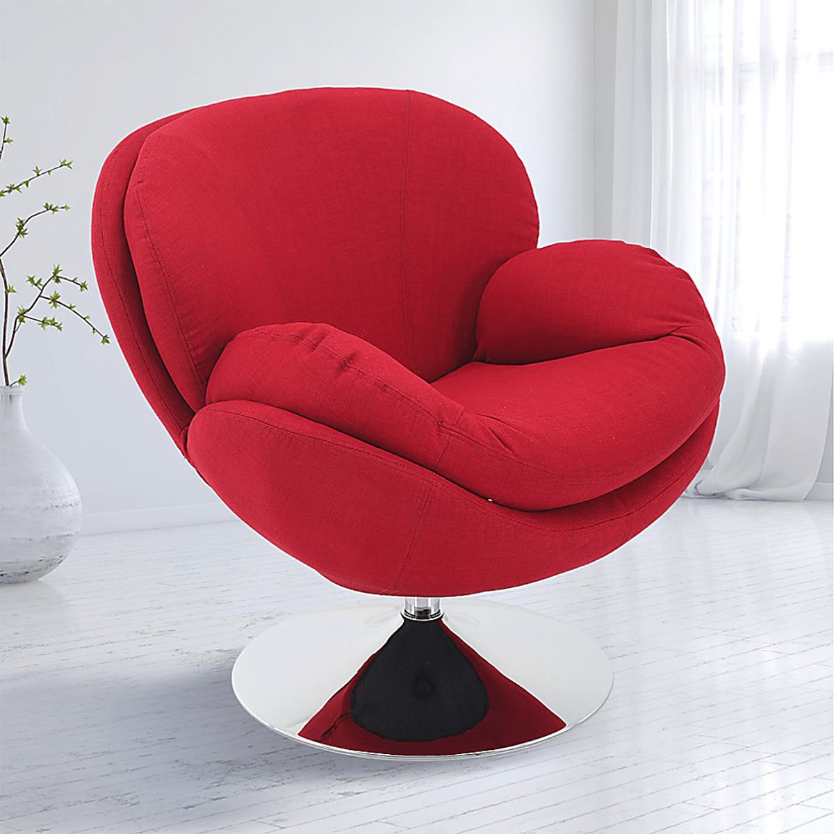 Ashbrook Red Polyester Fabric Swivel Accent Chair | Rooms to Go