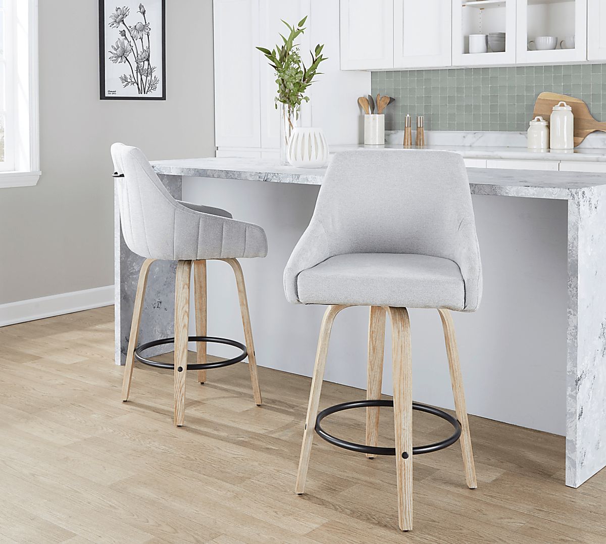 Ashlynd III White Washed Gray Polyester Fabric Counter Height Stool ...
