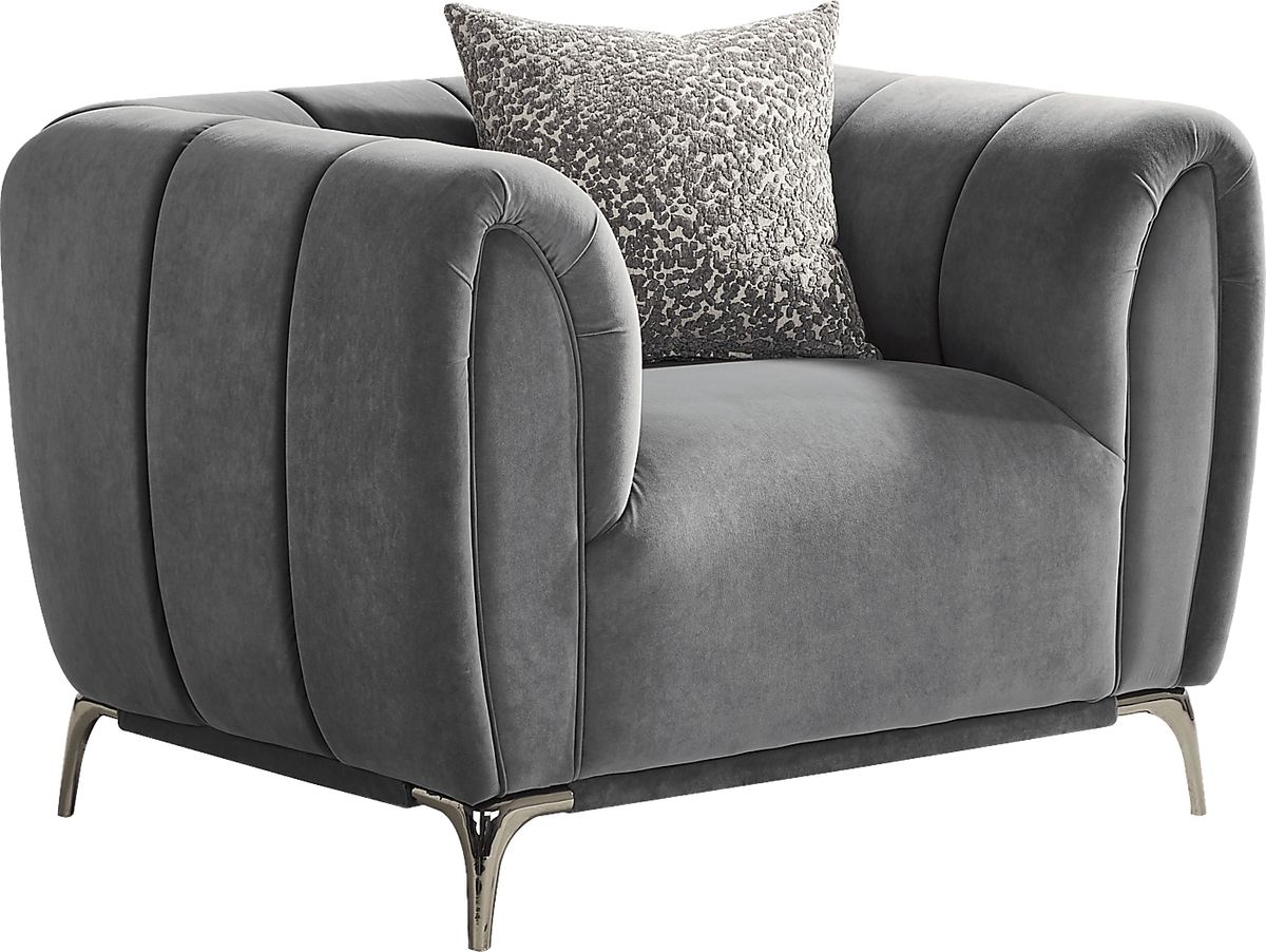 Astor Granite Gray Velvet Plush Chair | Rooms to Go