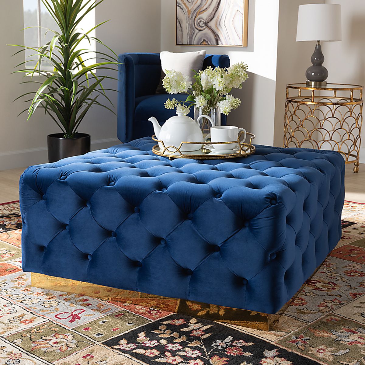 Astro Way Blue Polyester Fabric Cocktail Ottoman | Rooms to Go