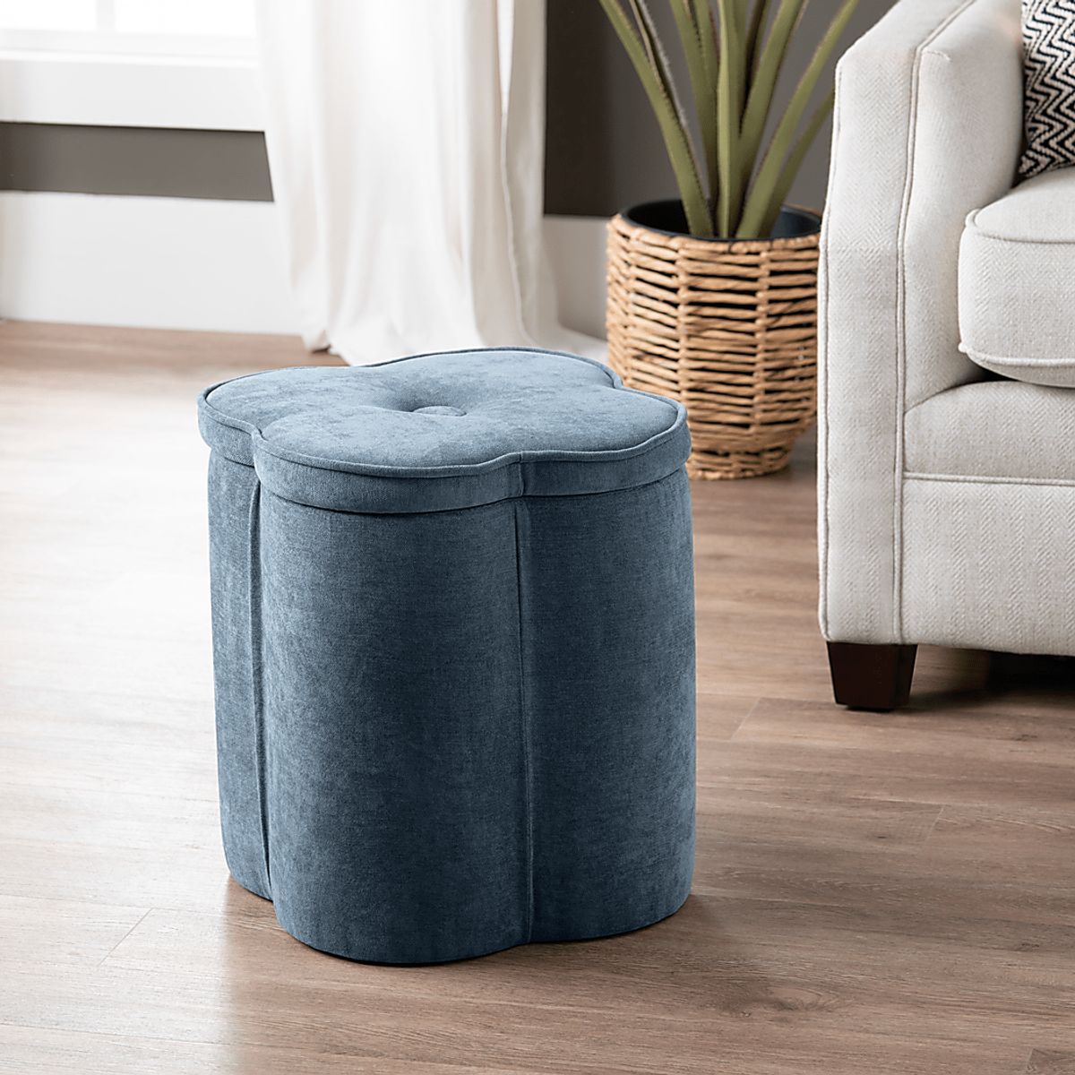 Atadero Navy Blue Chenille Fabric Storage Ottoman | Rooms to Go