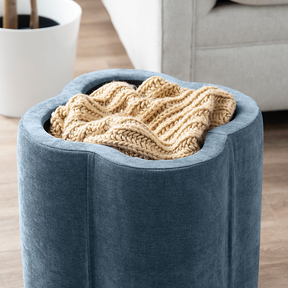 Atadero Navy Blue Chenille Fabric Storage Ottoman | Rooms to Go