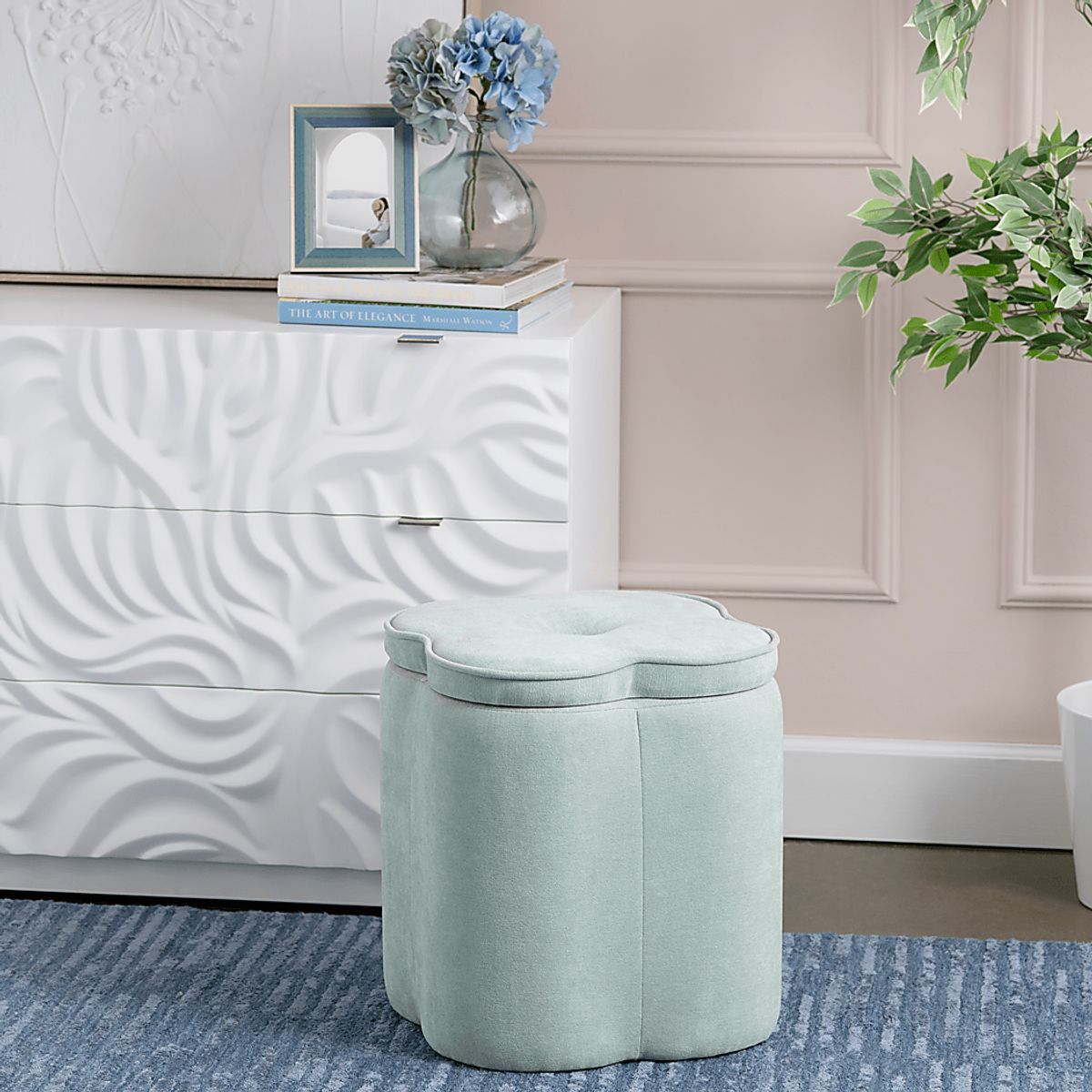 Atadero Seafoam Green Chenille Fabric Storage Ottoman | Rooms to Go
