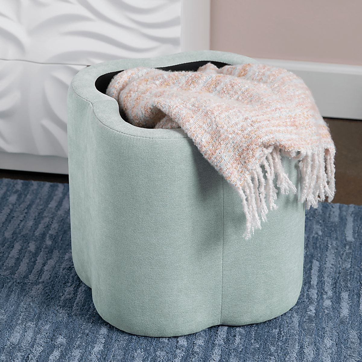 Atadero Seafoam Green Chenille Fabric Storage Ottoman | Rooms to Go