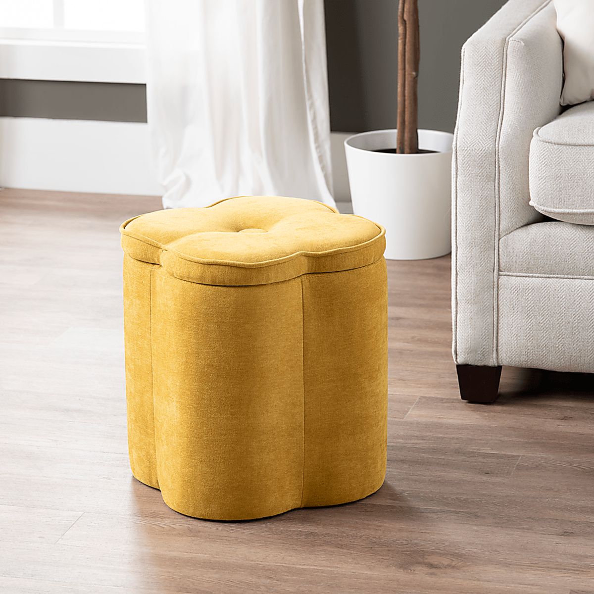 Atadero Yellow Chenille Fabric Storage Ottoman | Rooms to Go