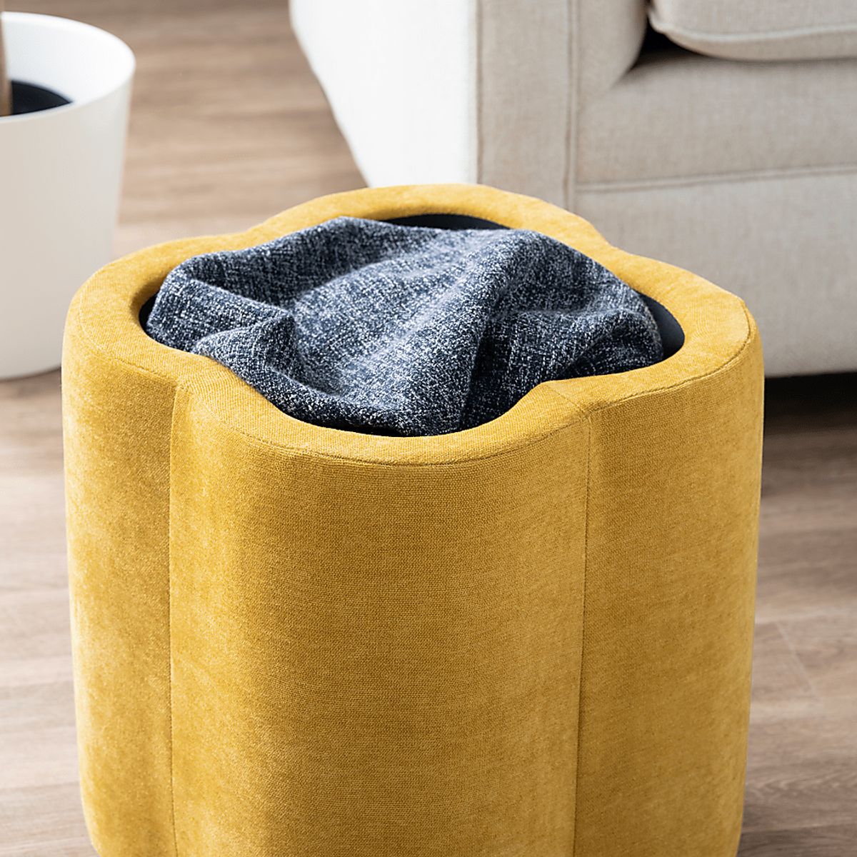 Atadero Yellow Chenille Fabric Storage Ottoman | Rooms to Go