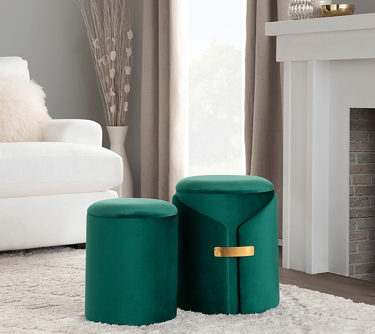 Atholgate Green Velvet Plush Ottoman, Set Of 2 | Rooms to Go