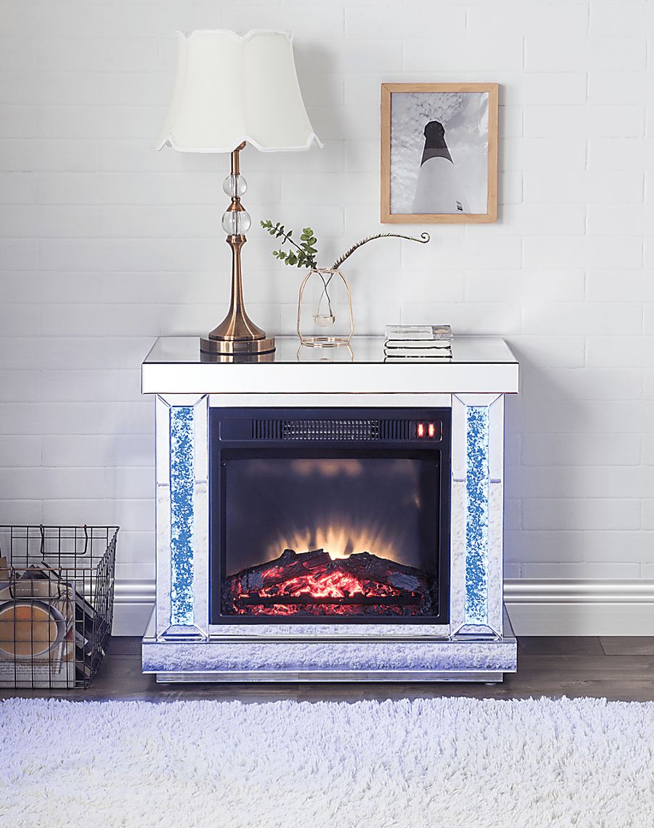 Atterberry Silver 28 in. Console, With Electric Fireplace - Rooms To Go