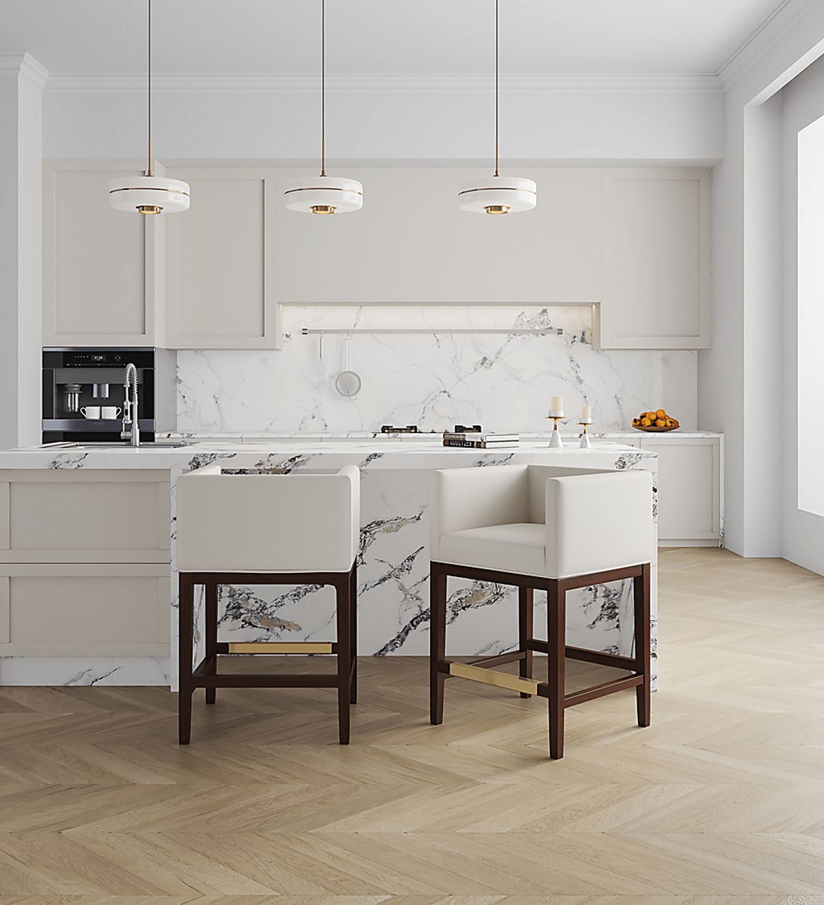 Atterbrock Ivory Beige Faux Leather Fabric Counter Height Stool | Rooms ...