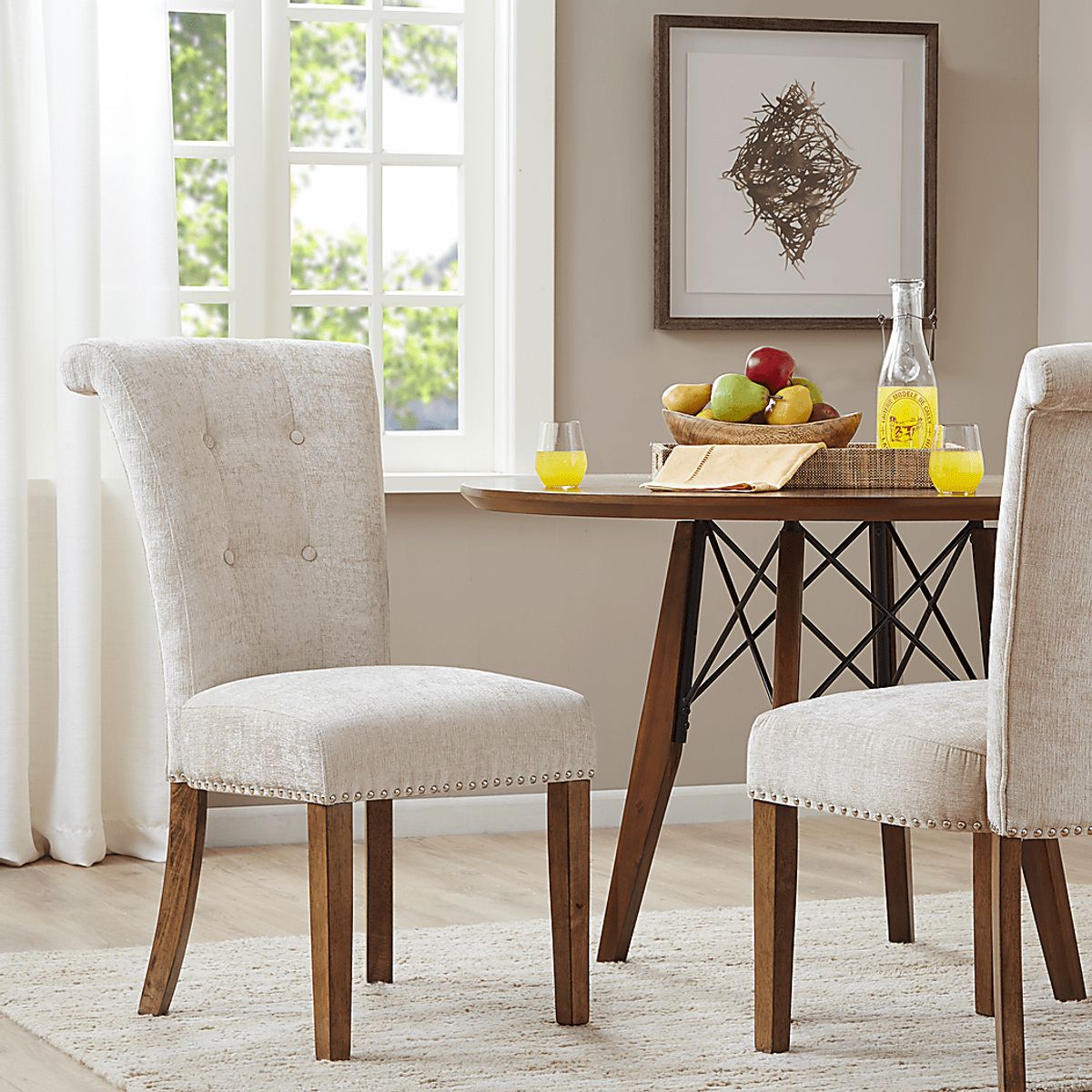 Atticks Cream Colors,Light Wood,White Polyester Fabric Dining Chair ...