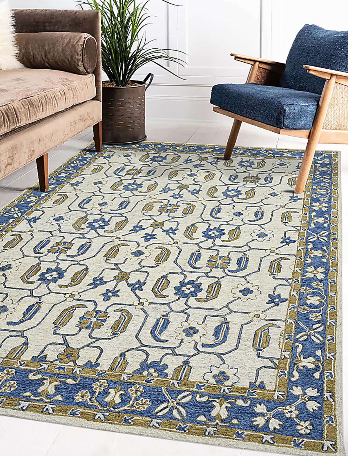 Aude Blue Wool Fabric Rug | Rooms to Go