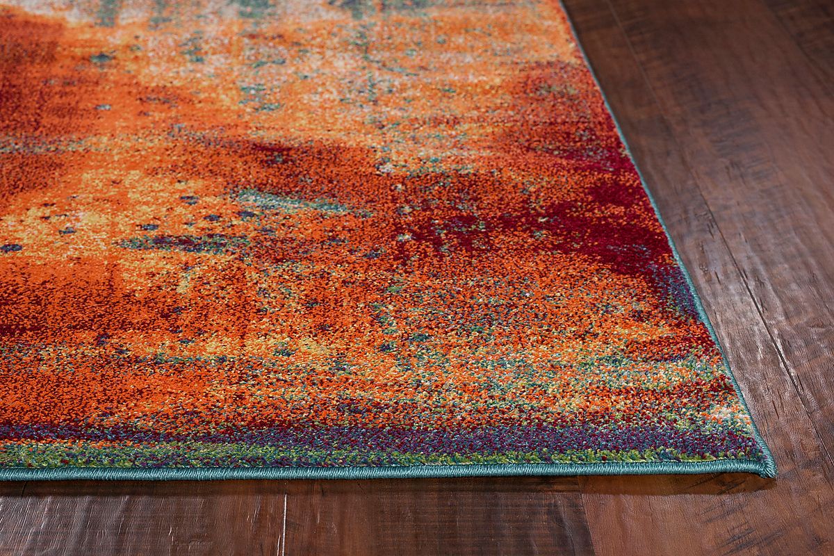 Auqarelle Multi,Red Polypropylene Fabric Rug | Rooms to Go