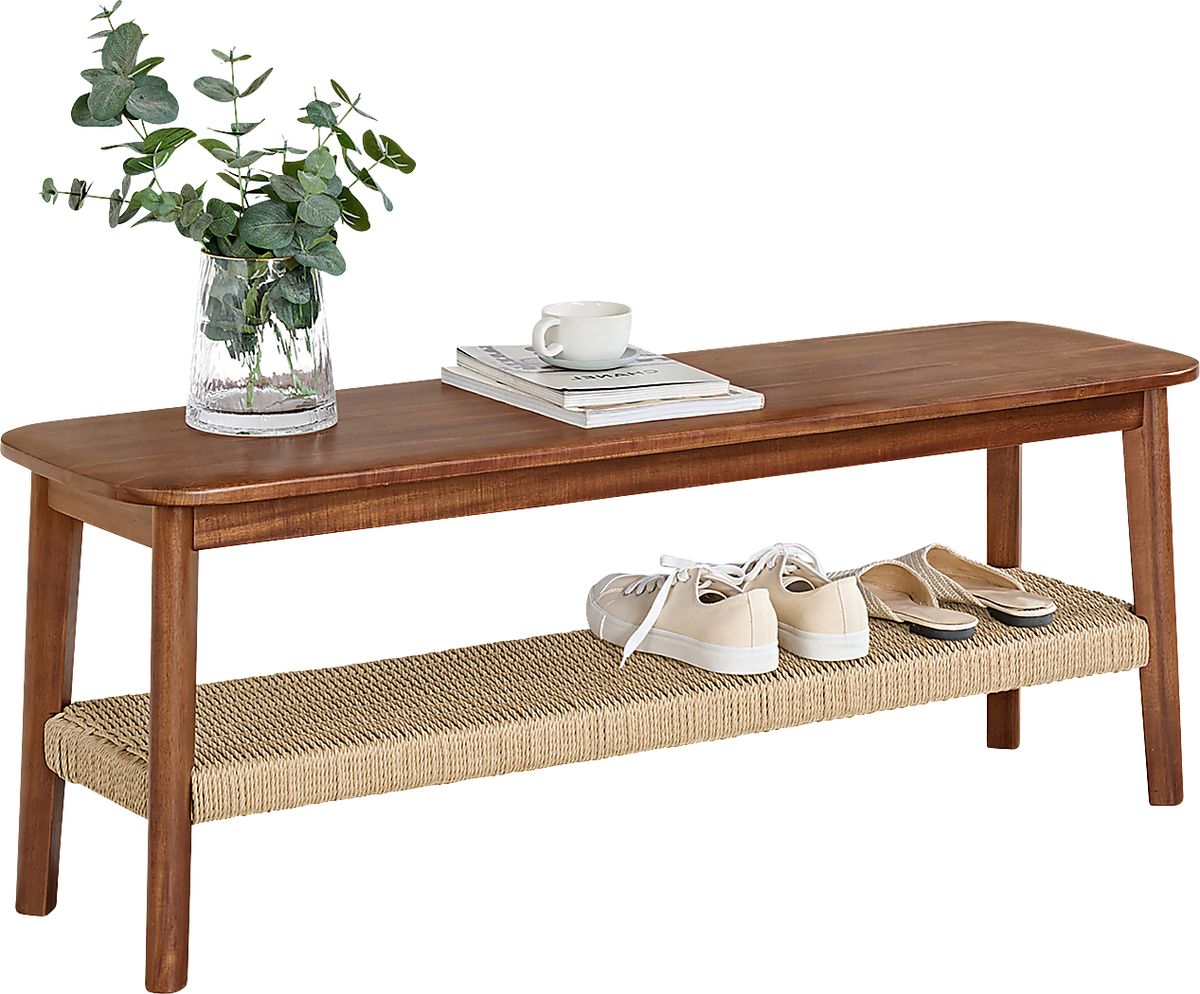 Aureli Chestnut Dark Wood Bench And Coat Hook Set | Rooms to Go