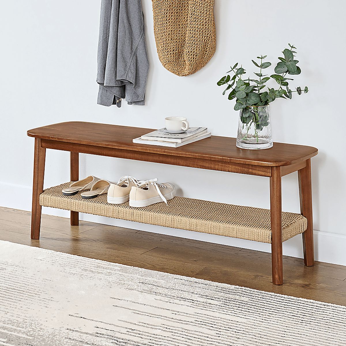 Aureli Chestnut Dark Wood Bench | Rooms to Go