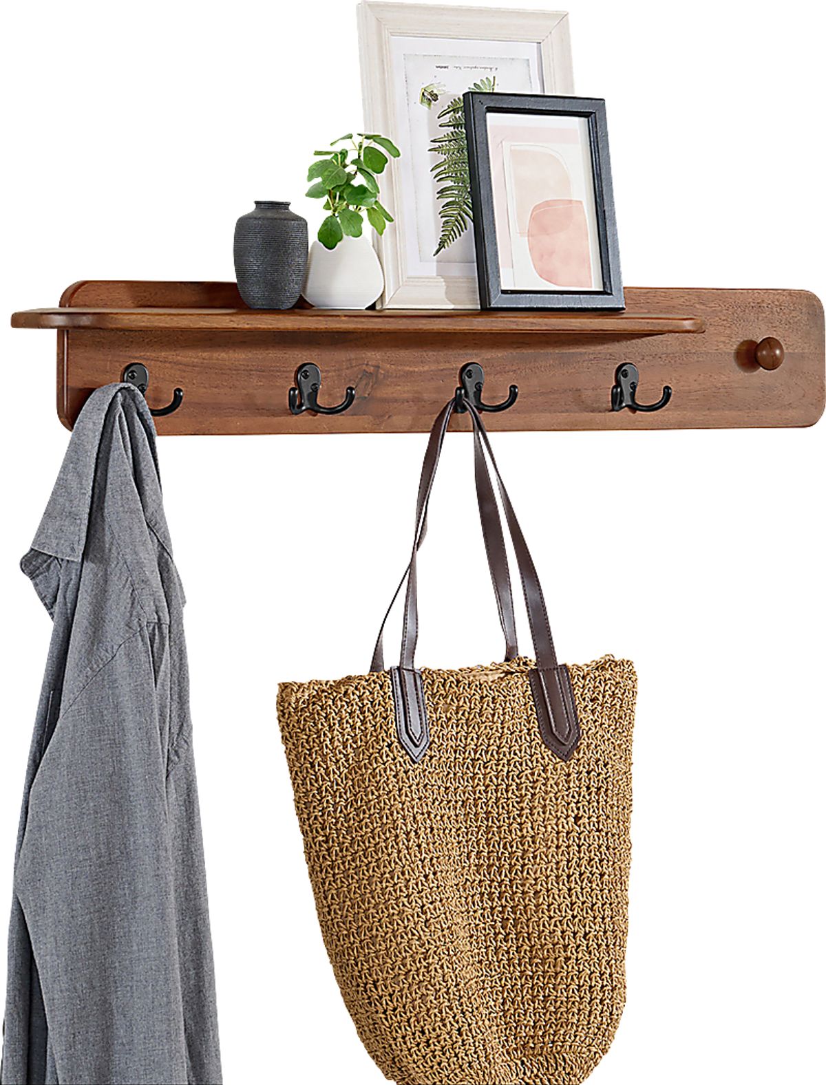 Aureli Chestnut Dark Wood Coat Hook | Rooms to Go