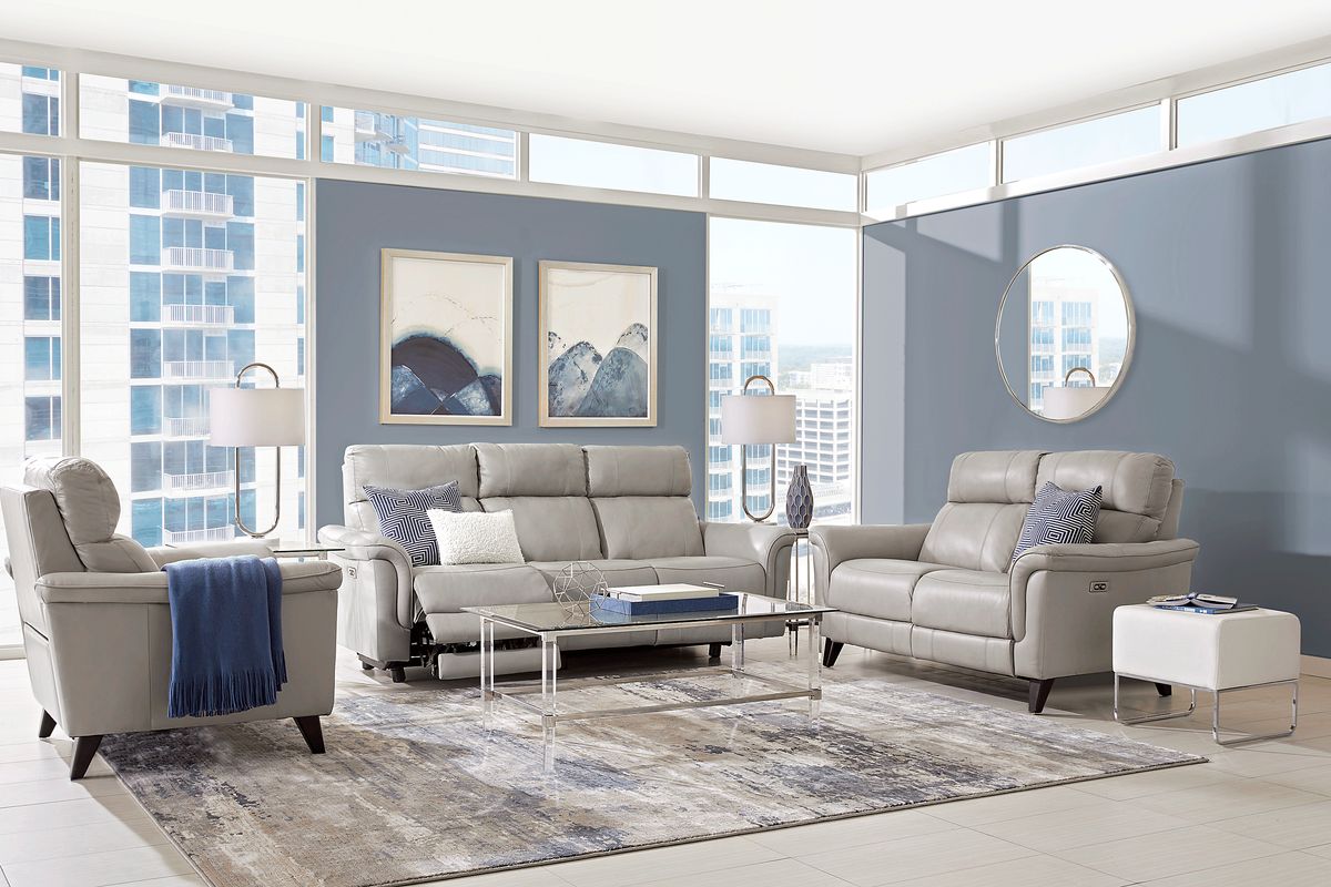 Cindy Crawford Avezzano 5 Pc Stone Beige Leather Dual Power Reclining ...