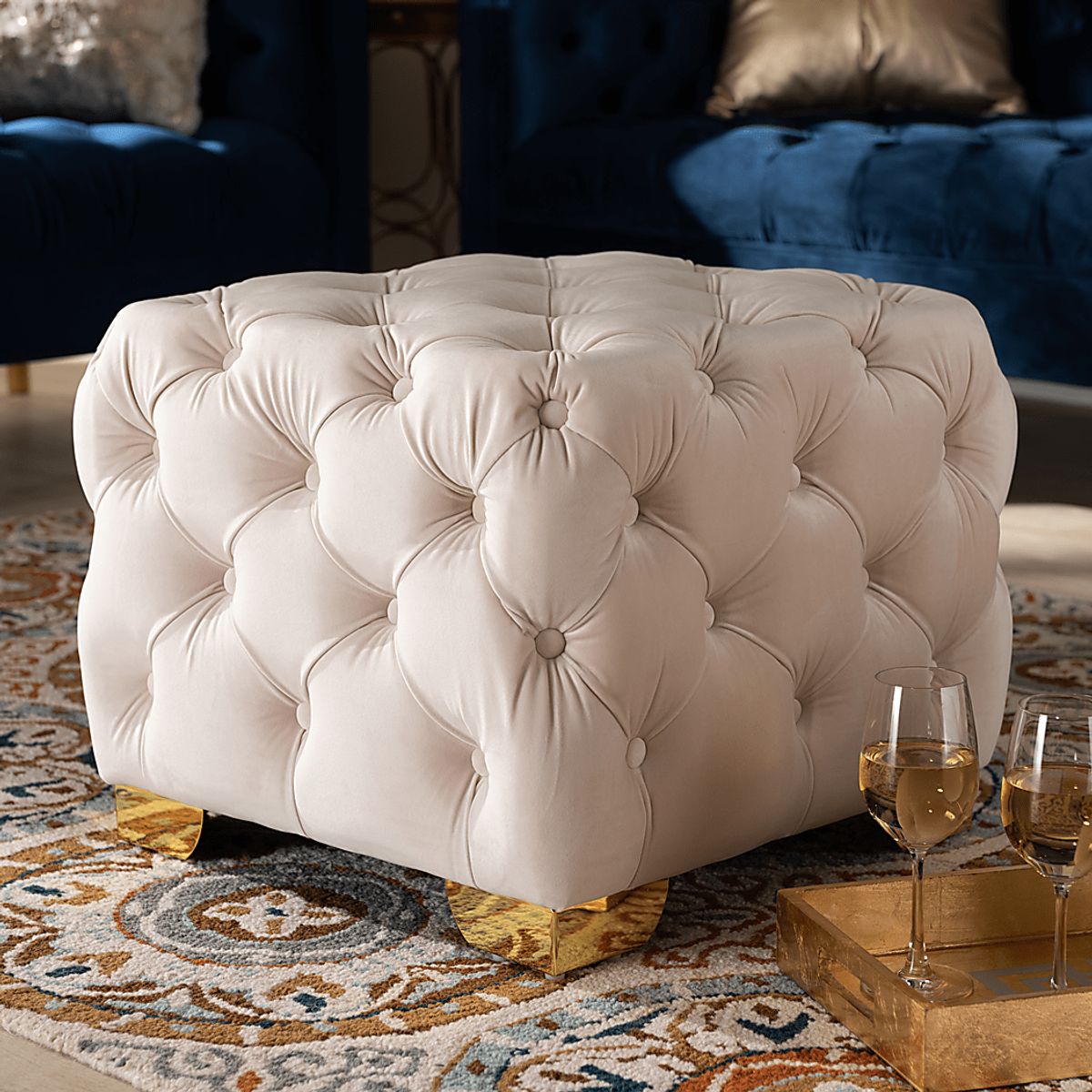 Avocet Beige Velvet Plush Ottoman | Rooms to Go