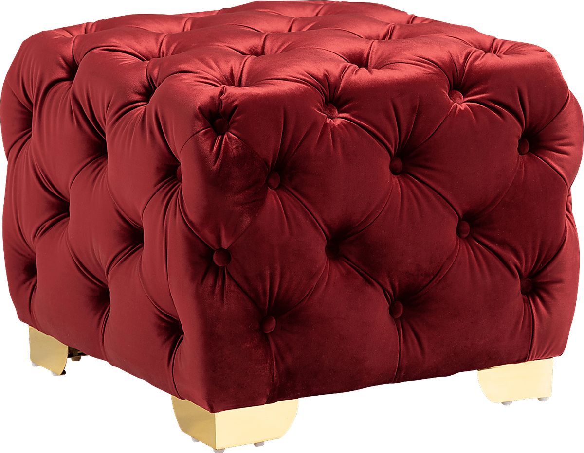Avocet Burgundy Red Velvet Plush Ottoman | Rooms to Go