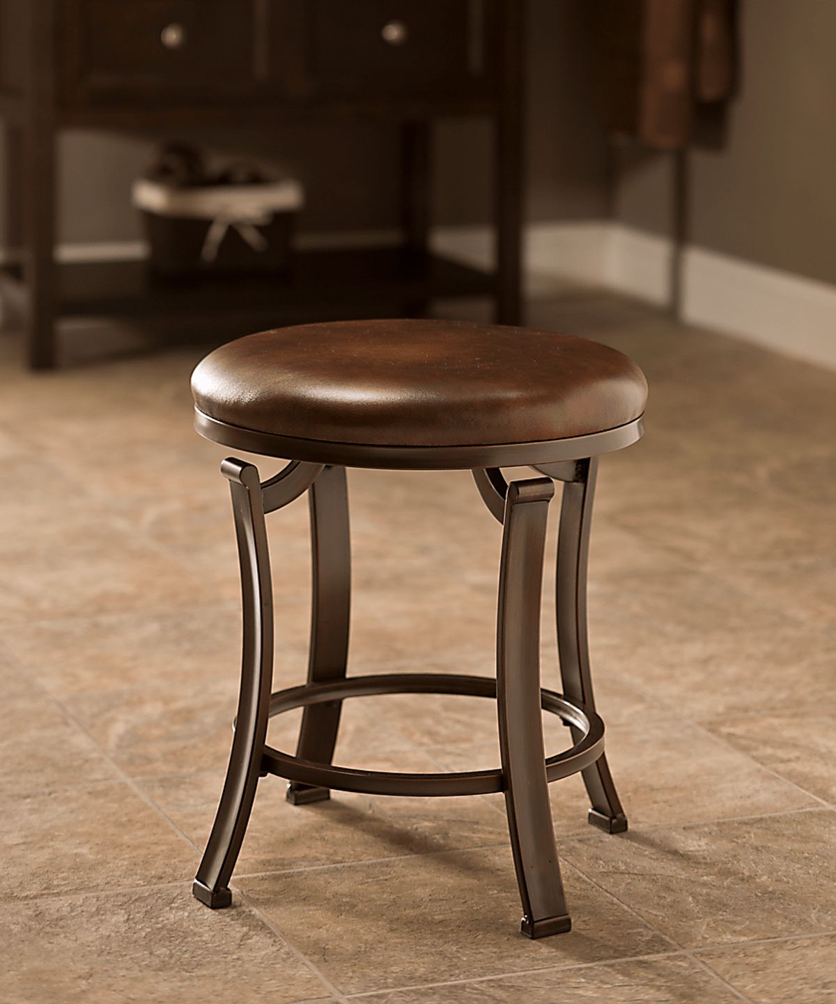 Bainville Brown Dark Wood Vanity Stool | Rooms to Go